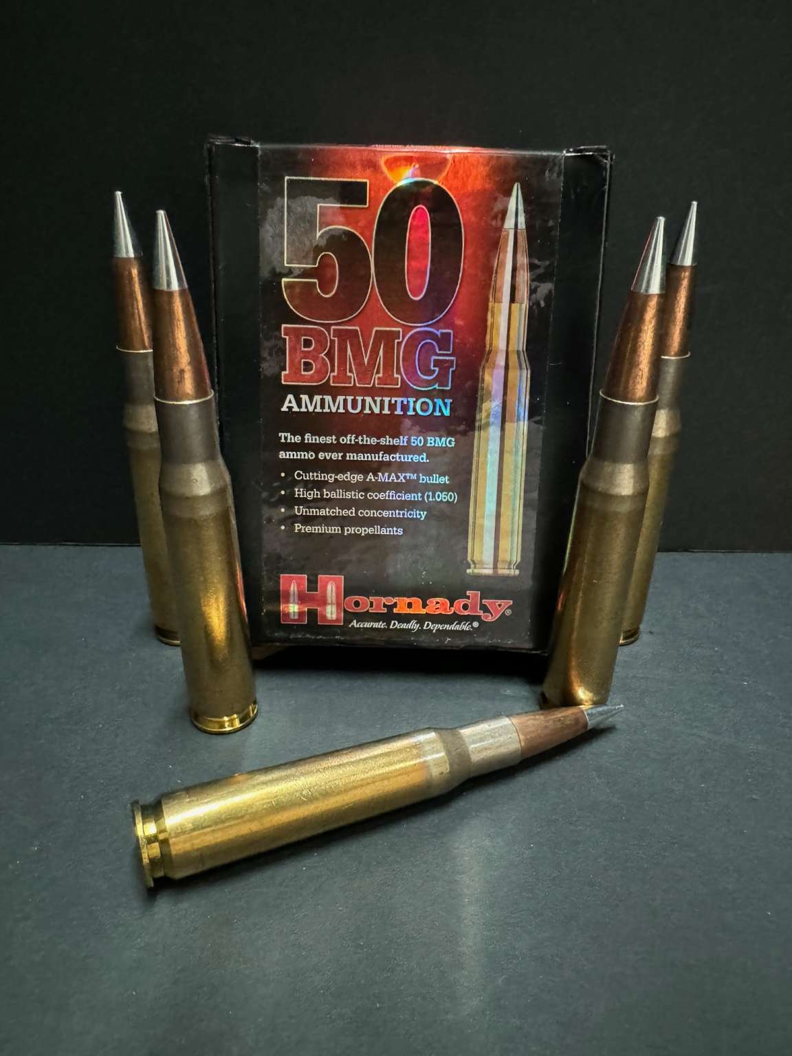 Hornady .50 BMG 750 gr A-Max Cartridges - 1st Round Ammo